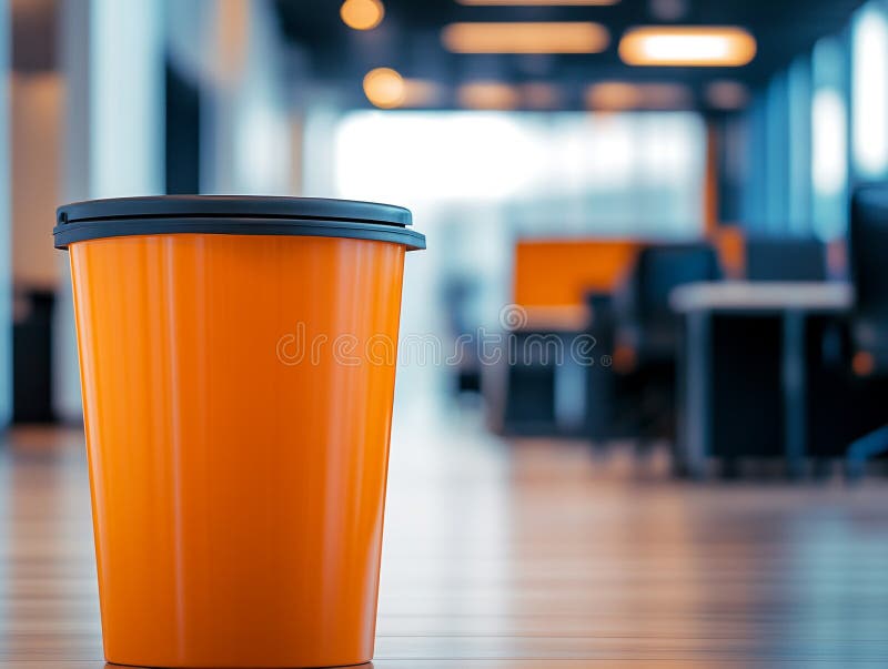 Orange Recycling Bin in Modern Office Interior Stock Photo - Image of ...