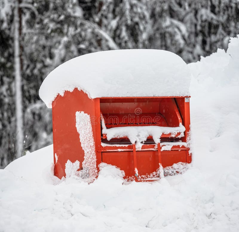 Orange Recycling Container in Deep Snow.. Editorial Image - Image of ...