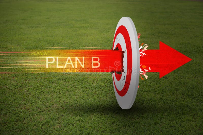 An Orange-red Arrow Shoots through the Target, Using a Plan B Strategy ...