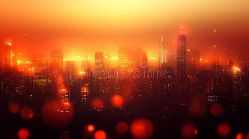 Orange and Red City Skyline at Night Stock Illustration - Illustration ...