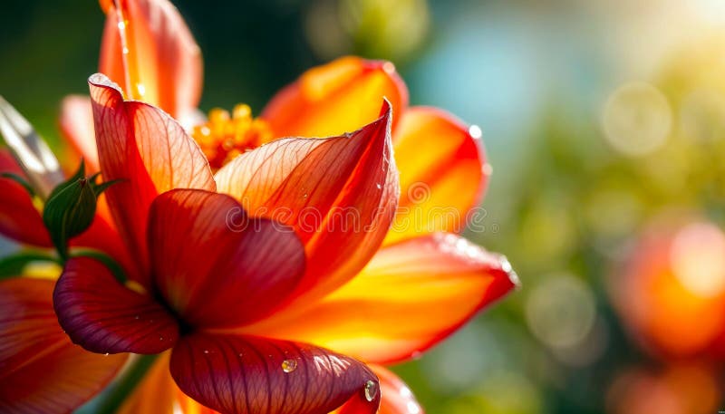 Orange-red Flower. Flower Covered with Dew. Nature Wallpaper Stock ...