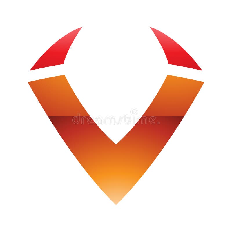 Orange and Red Glossy Horn Shaped Letter V Icon Stock Vector ...