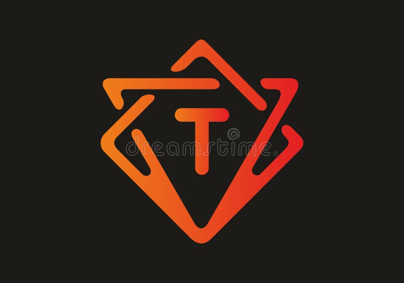 Orange Red Gradient Color of T Initial Letter in Frame Stock Vector ...