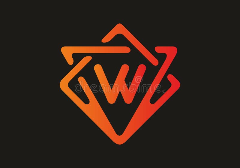 Orange Red Gradient Color of W Initial Letter in Frame Stock Vector ...