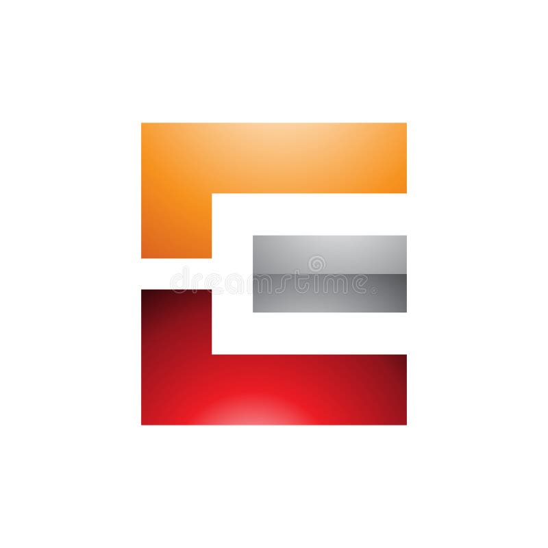 Orange Red and Grey Glossy Rectangular Letter E Icon Stock Vector ...