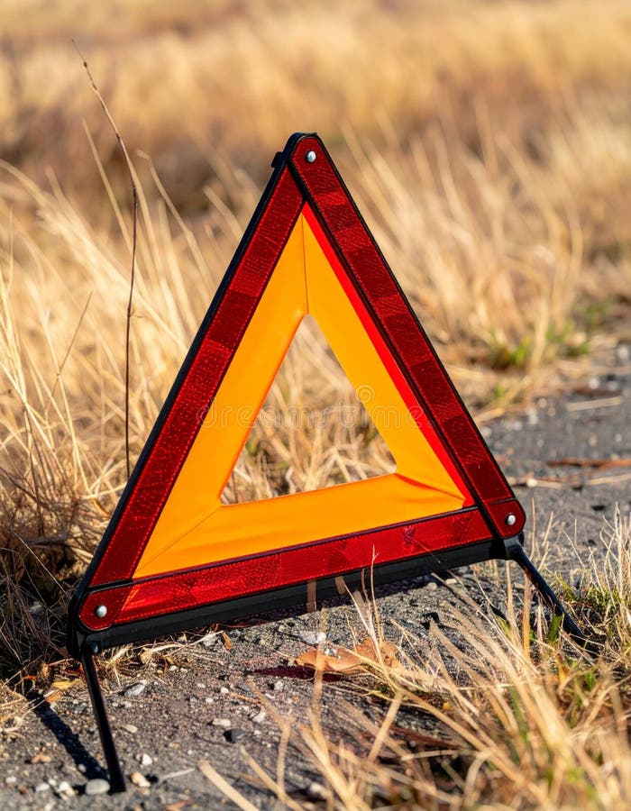 Orange and Red Reflective Roadside Warning Triangle Stock Illustration ...
