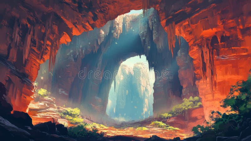 Orange and Red Rock Cave Arch Landscape with Sunlight Stock ...