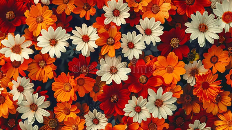 An Orange and Red Seventies-inspired Daisy Pattern Stock Illustration ...