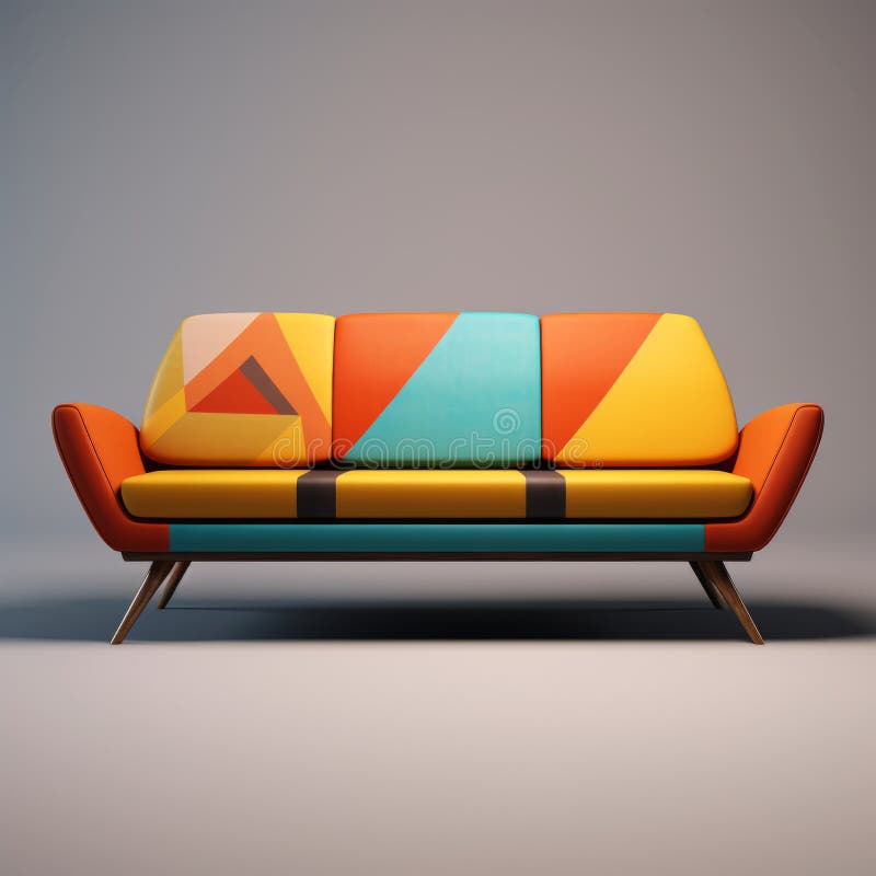 Retro Geometric Patterned Sofa - Mid-century Inspired Design Stock ...