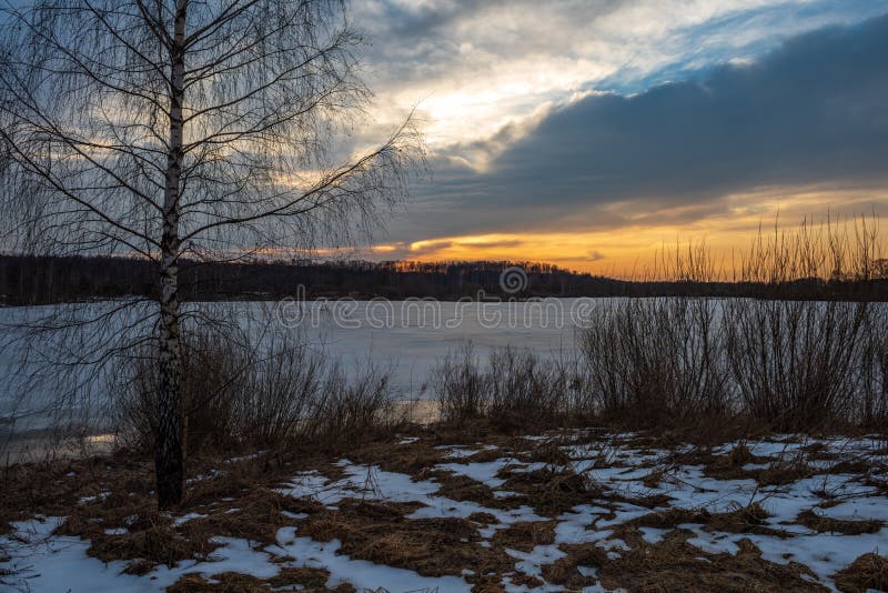 Orange Red Sunset In Winter In Woods Stock Image - Image of sunset ...