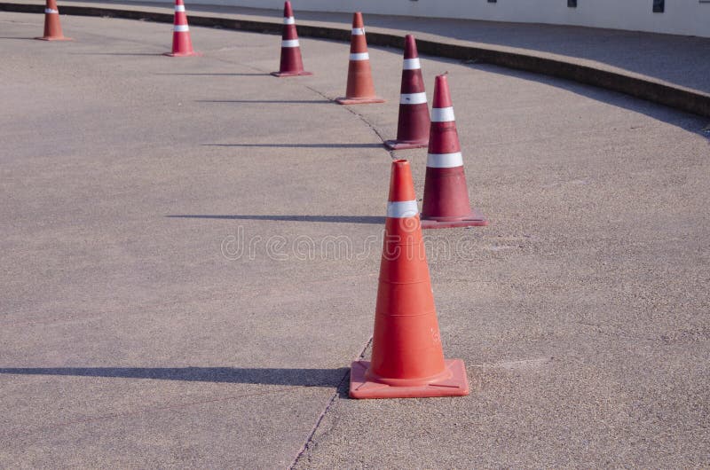 Orange and Red with White Stripe Traffic Cones on Road Stock Image ...