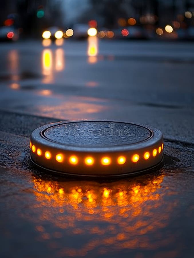 Orange reflector light stock image. Image of rain, night - 365413195