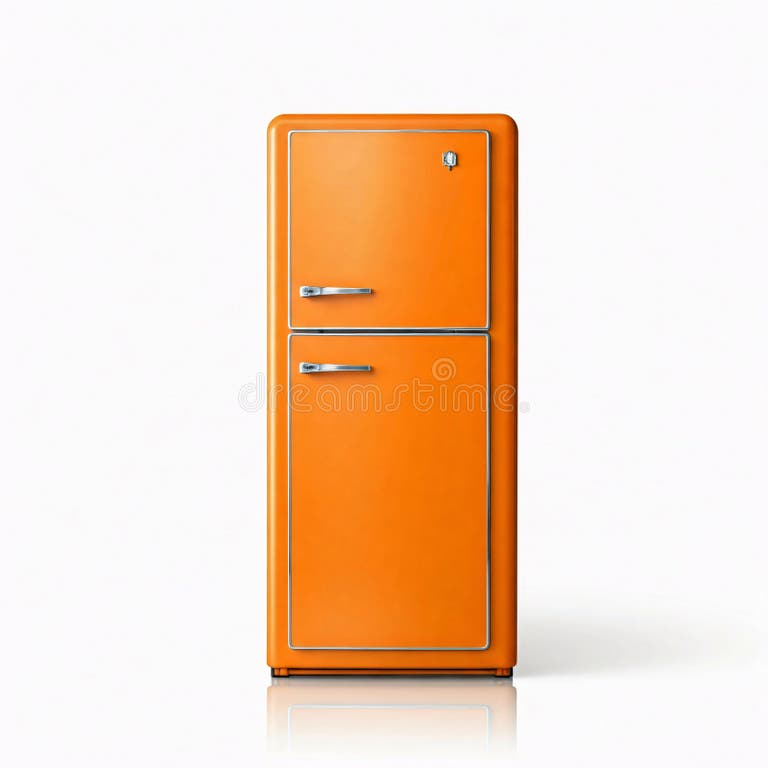 Orange Refrigerator Isolated on White Background. 3d Render Image Front ...