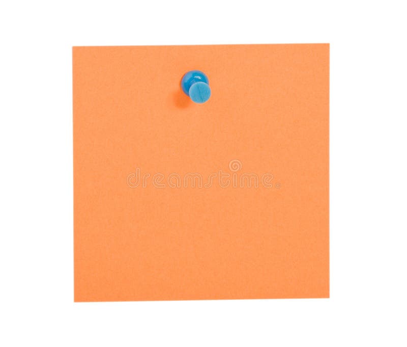 Orange Reminder Note with Blue Pin Stock Photo - Image of blank, empty ...