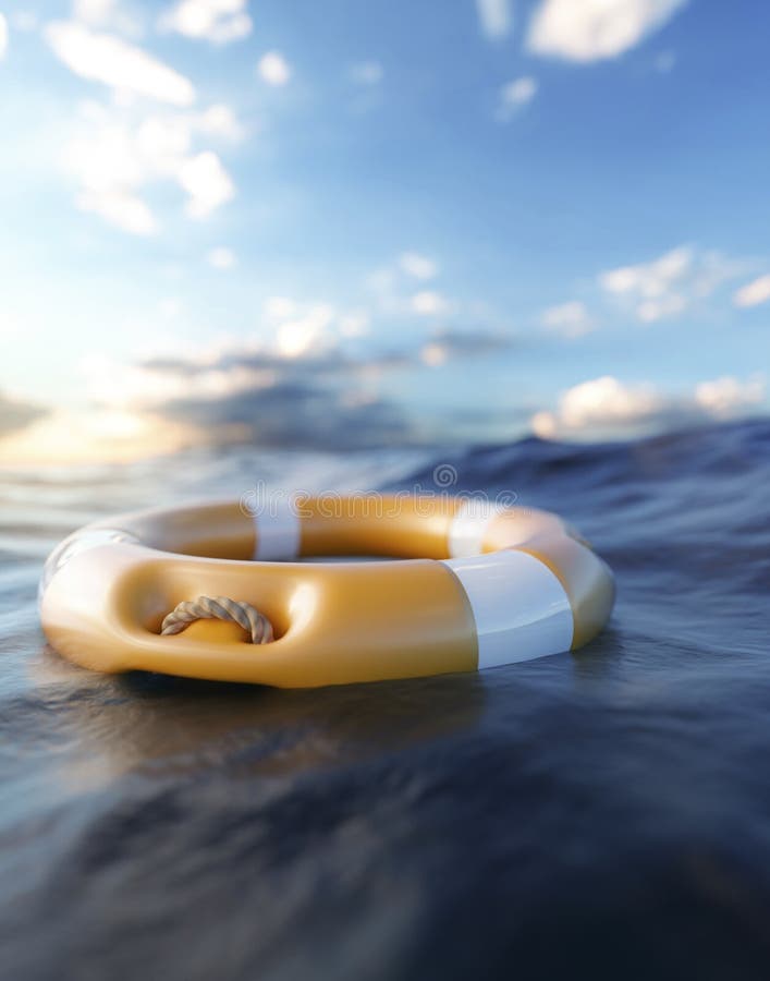 Orange Rescue Ring Floating in the Sea 3d Render Stock Photo - Image of ...