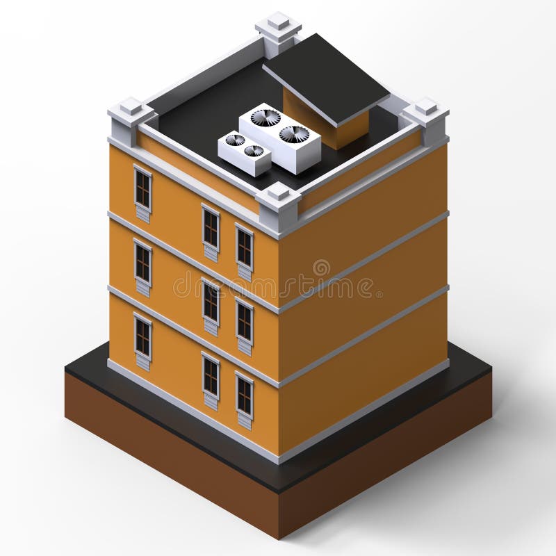 Orange Residential Building in a Small Isolated Platform. Raster 3d ...