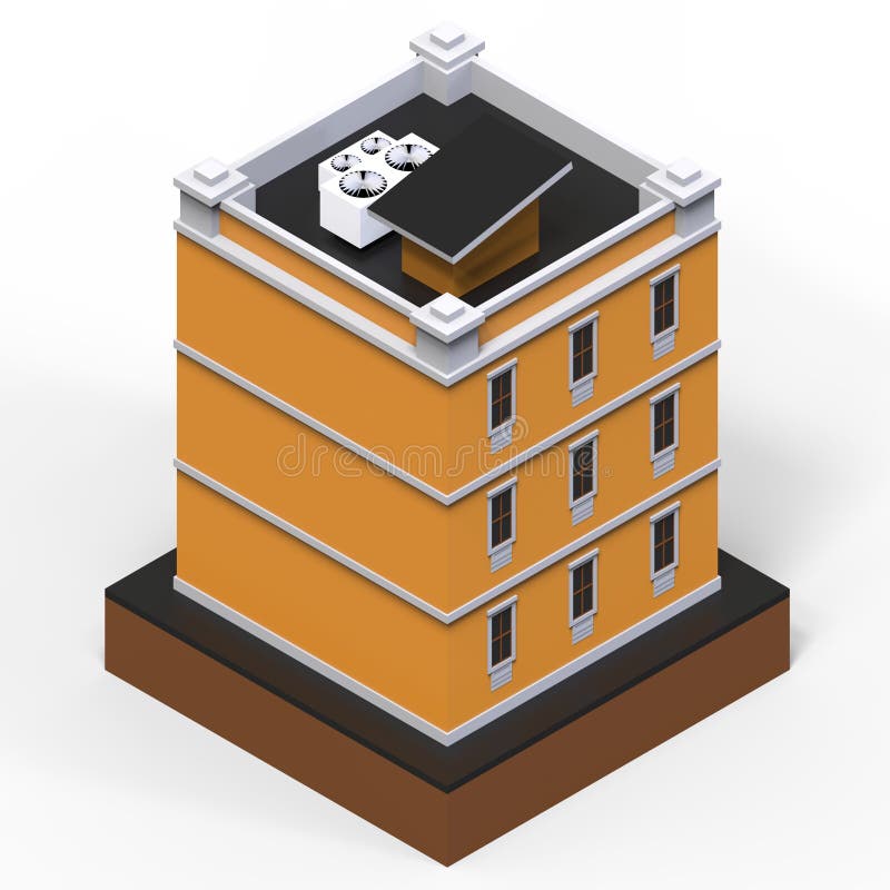 Orange Residential Building in a Small Isolated Platform. Raster 3d ...