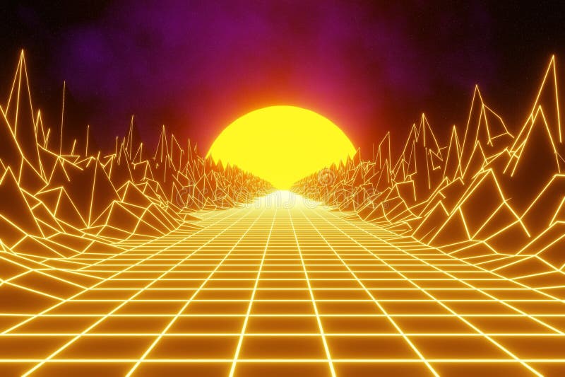 Orange Retro Futuristic Technology Background 3d Render, 80s Retro ...