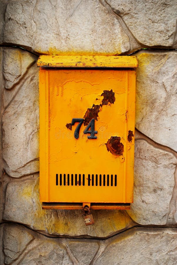 Orange Retro Mail Box on Concrete Wall Stock Image - Image of concrete ...