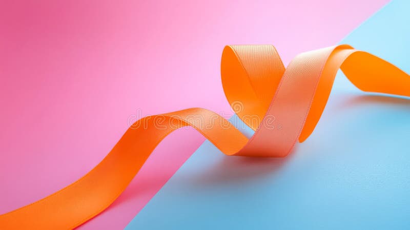 Orange Ribbon Curls Across Pink and Blue Background Stock Illustration ...