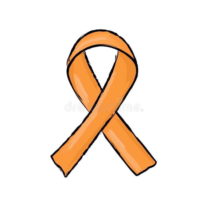 Orange Ribbon Isolated for Multiple Sclerosis. Vector Hand Drawn ...
