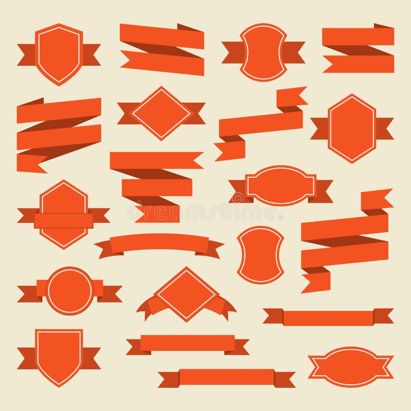 Orange Ribbons and Label Set in Flat Style Stock Vector - Illustration ...
