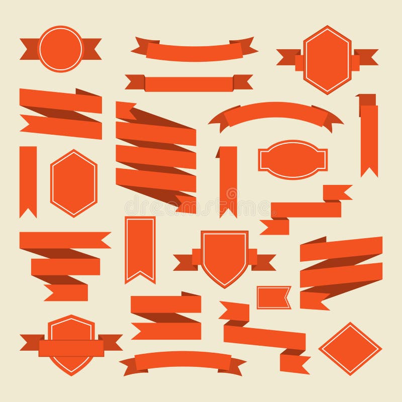 Orange Ribbons and Label Set in Flat Style Stock Vector - Illustration ...
