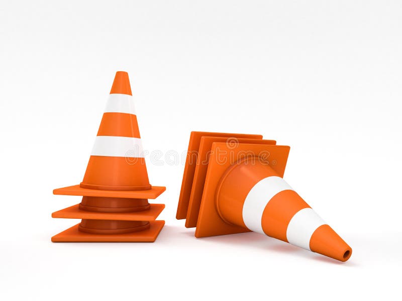 Orange Road Cones with Stripes. 3D Stock Illustration - Illustration of ...