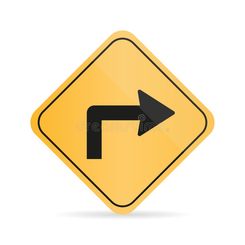 Orange Road Turn Sign on a White Background with Shadow Stock Vector ...
