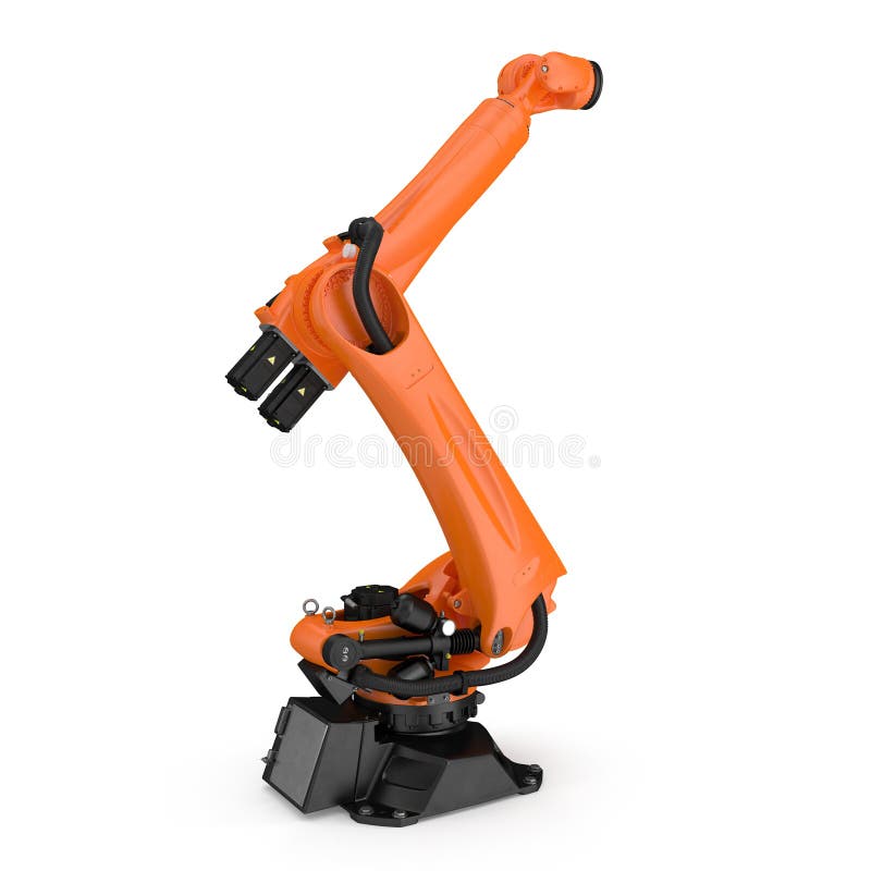 Orange Robot Arm Industry Isolated White 3d Illustration Stock ...