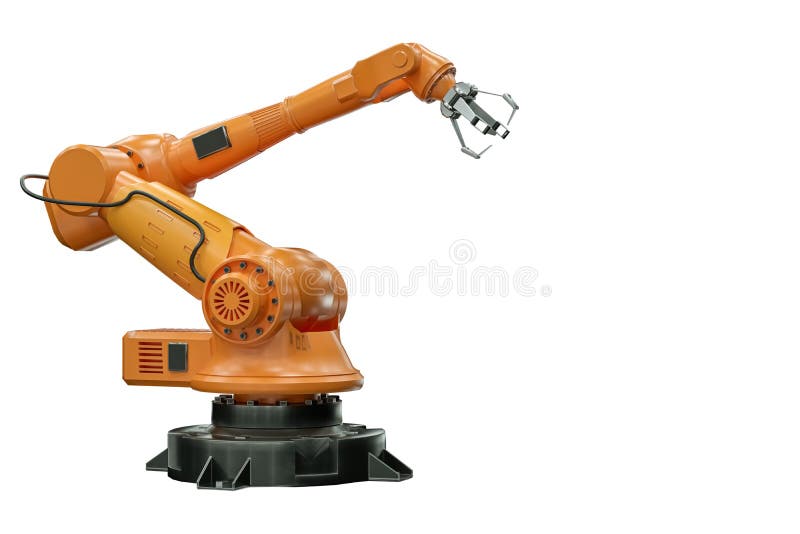 Orange Robot Arm Manipulator for Plant Isolated on White Background ...