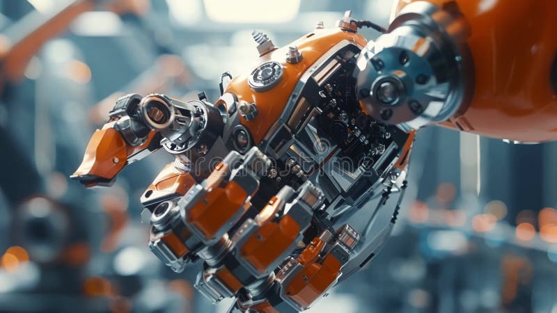Orange Robot Arm Performing Industrial Task in Factory Stock Video ...