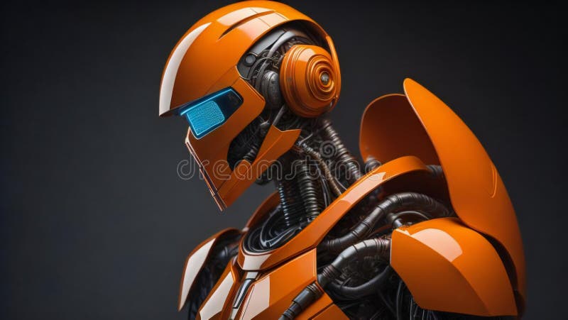 Orange Robot on Black Background. Technology Concept Stock Illustration ...