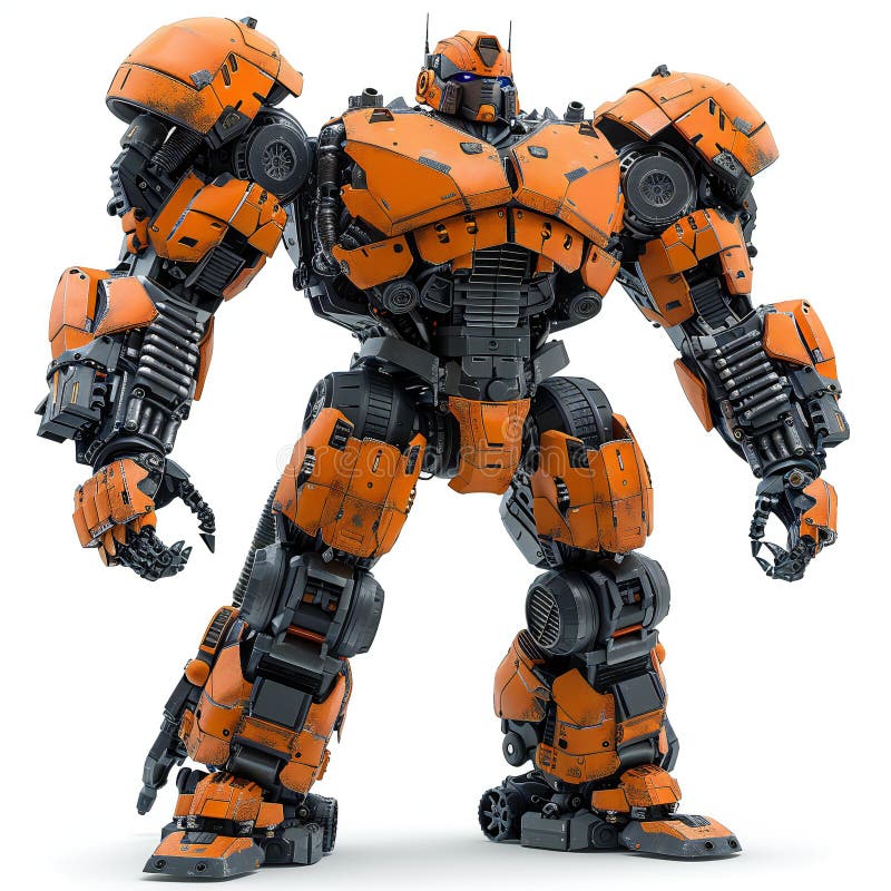 Orange Robot Isolated on a White Background, Render Image Stock ...
