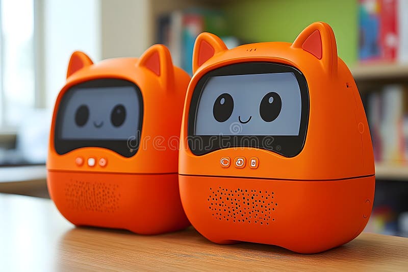 Cute AI-Powered Learning Robots Stock Illustration - Illustration of ...