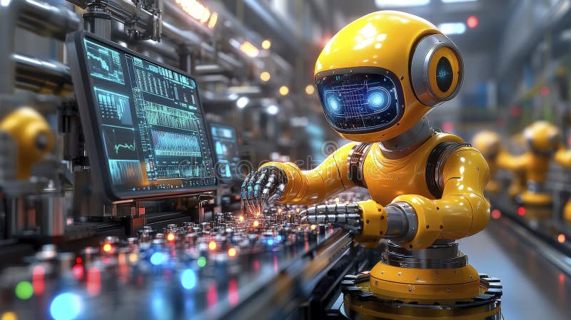 Orange Robot Managing Interactive Digital Interface Stock Illustration ...