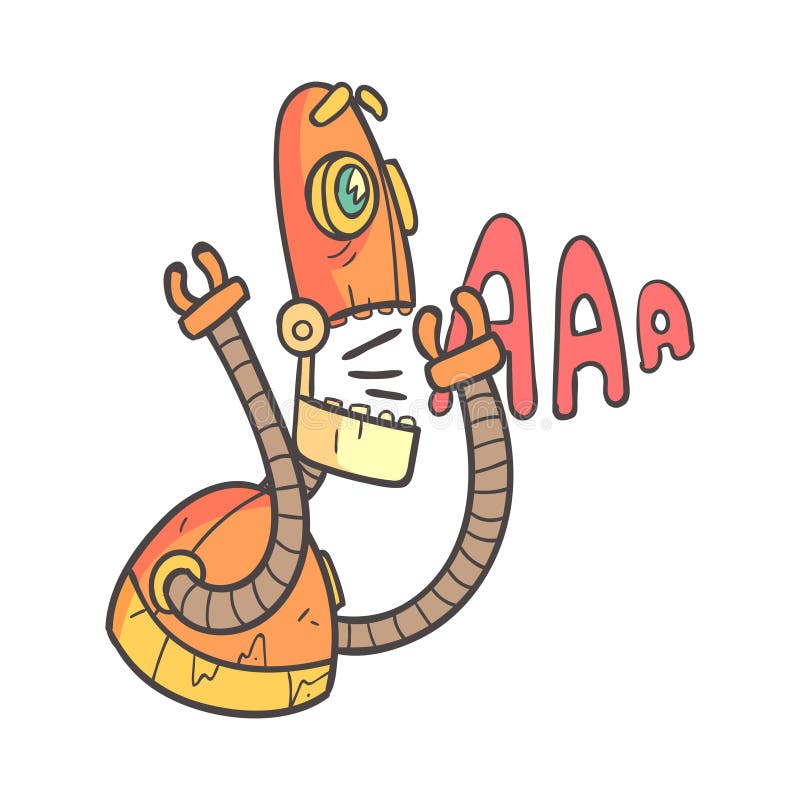 Orange Robot Screaming AAA Cartoon Outlined Illustration with Cute ...