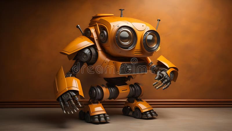 An Orange Robot Standing in Front of a Brown Wall. Generative Ai Stock ...