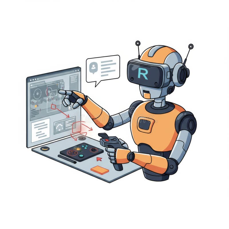 Orange Robot Using VR Headset and Controller with Laptop Stock ...