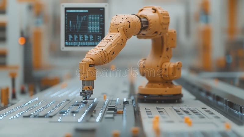 Orange Robotic Arm on Electronic Control Panel Stock Illustration ...