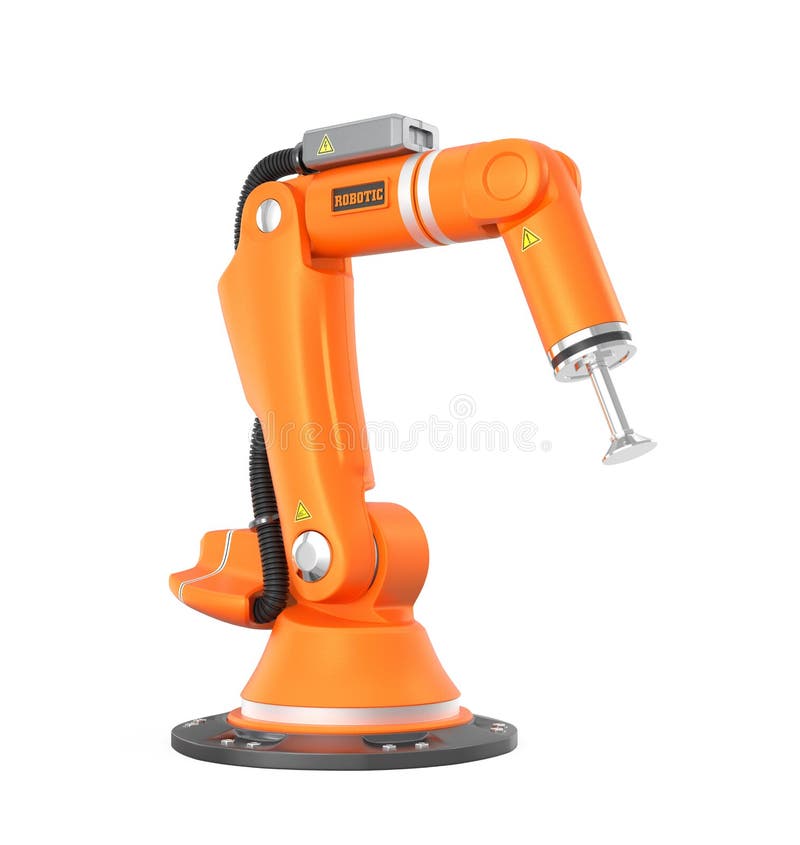Orange Robotic Arm Isolated on White Background Stock Illustration ...
