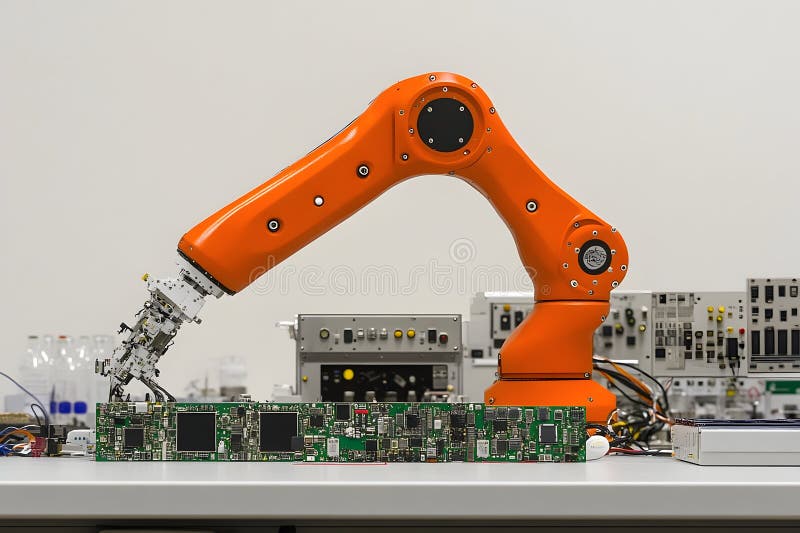 Orange Robotic Arm Assembling Circuit Board Stock Image - Image of ...