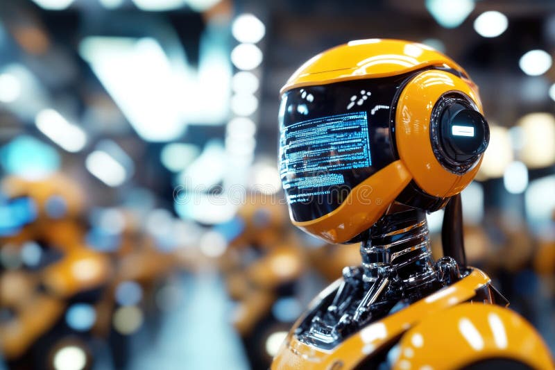 Orange Robotic Humanoid with Digital Display in Futuristic Setting ...