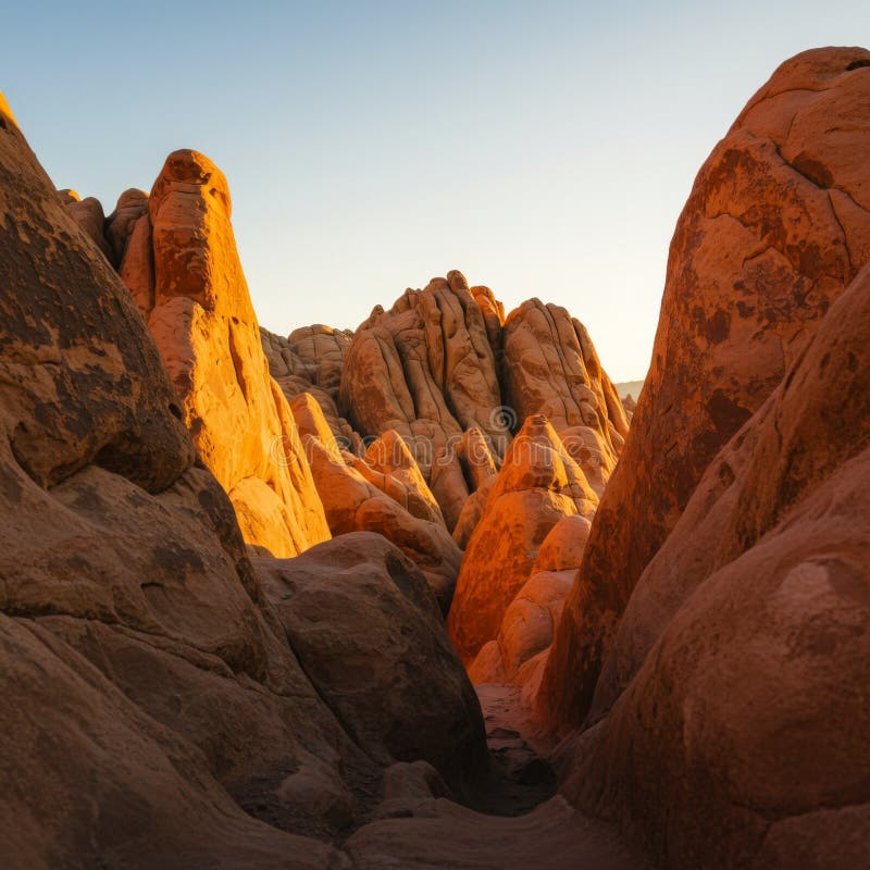 Orange Rock Formations at Sunset in Arid Canyon Stock Illustration ...