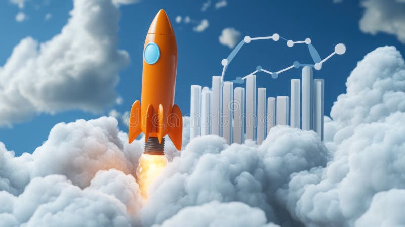 Rocket Launch with Financial Graph and Clouds Business Startup Concept ...