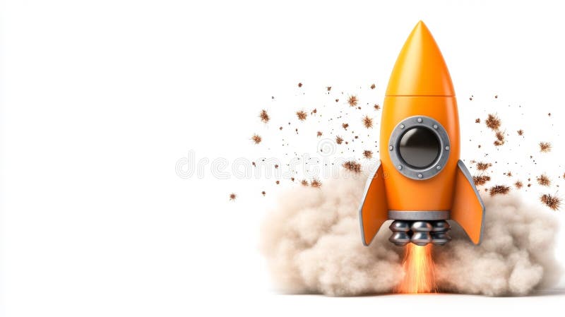 Rocket Launching into the Sky with Powerful Blast Stock Illustration ...