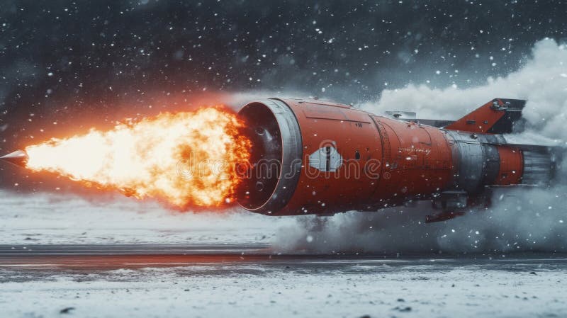 Orange Rocket Launching in Snowy Winter Scene Stock Illustration ...