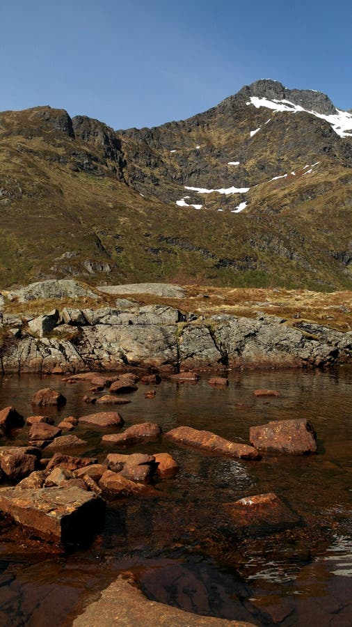 Orange rocks in river stock photo. Image of river, lofoten - 54829546