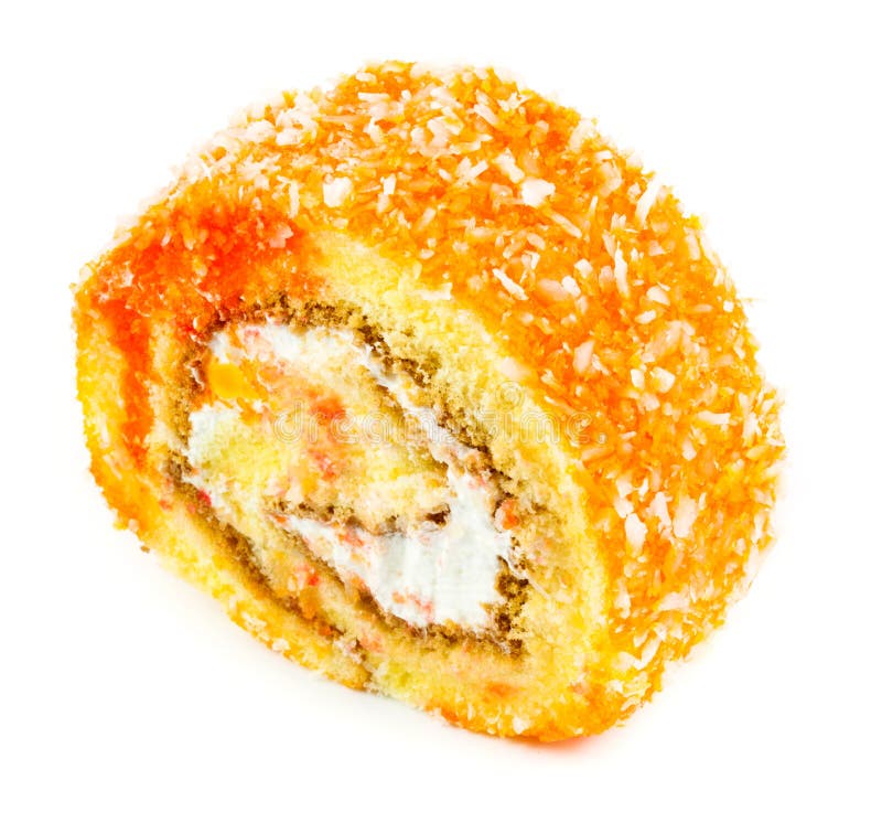 Orange Roll Cake on White Background Stock Photo - Image of background ...