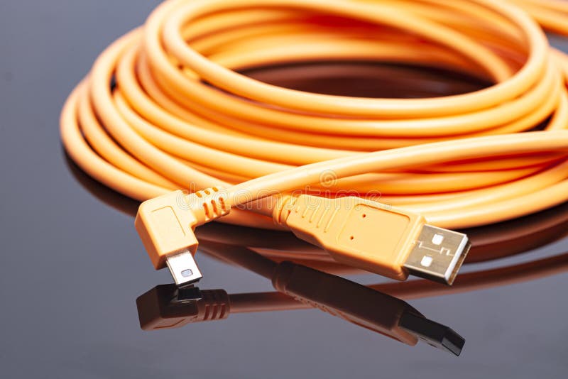 Orange Rolled Cable on Black Background Stock Photo - Image of network ...